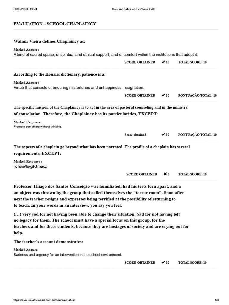 Chaplaincy Evaluation Results Summary | PDF | Chaplain