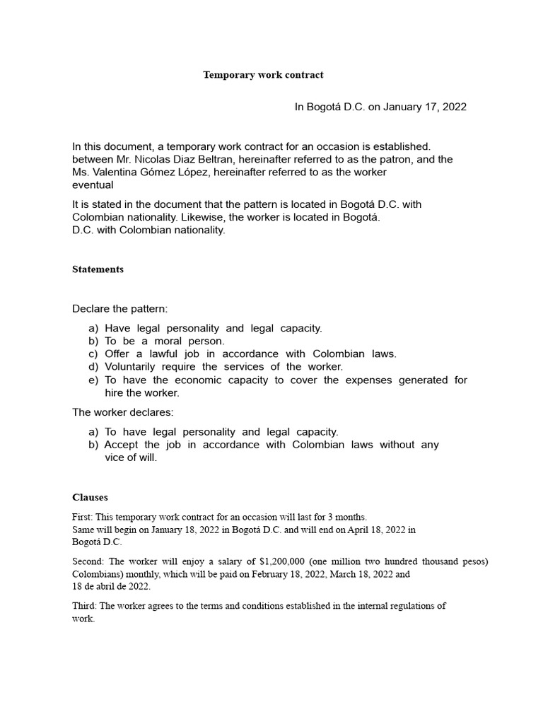 Temporary Employment Contract Format | PDF | Justice | Crime & Violence