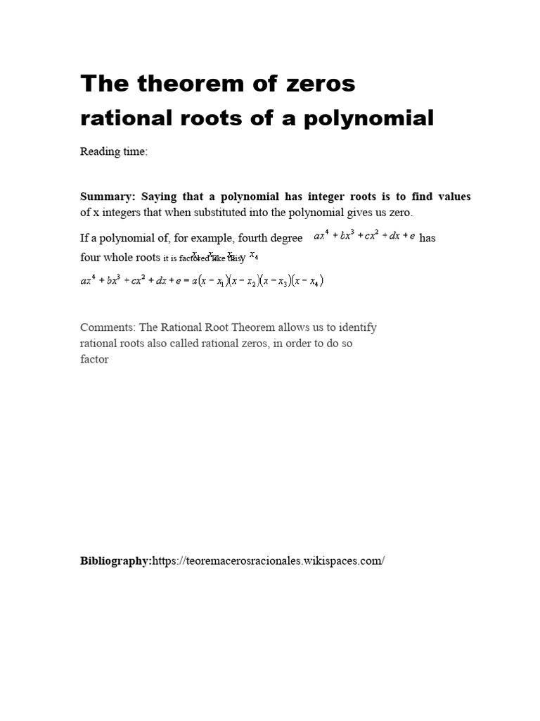 Rational Root and Mean Value Theorems | PDF