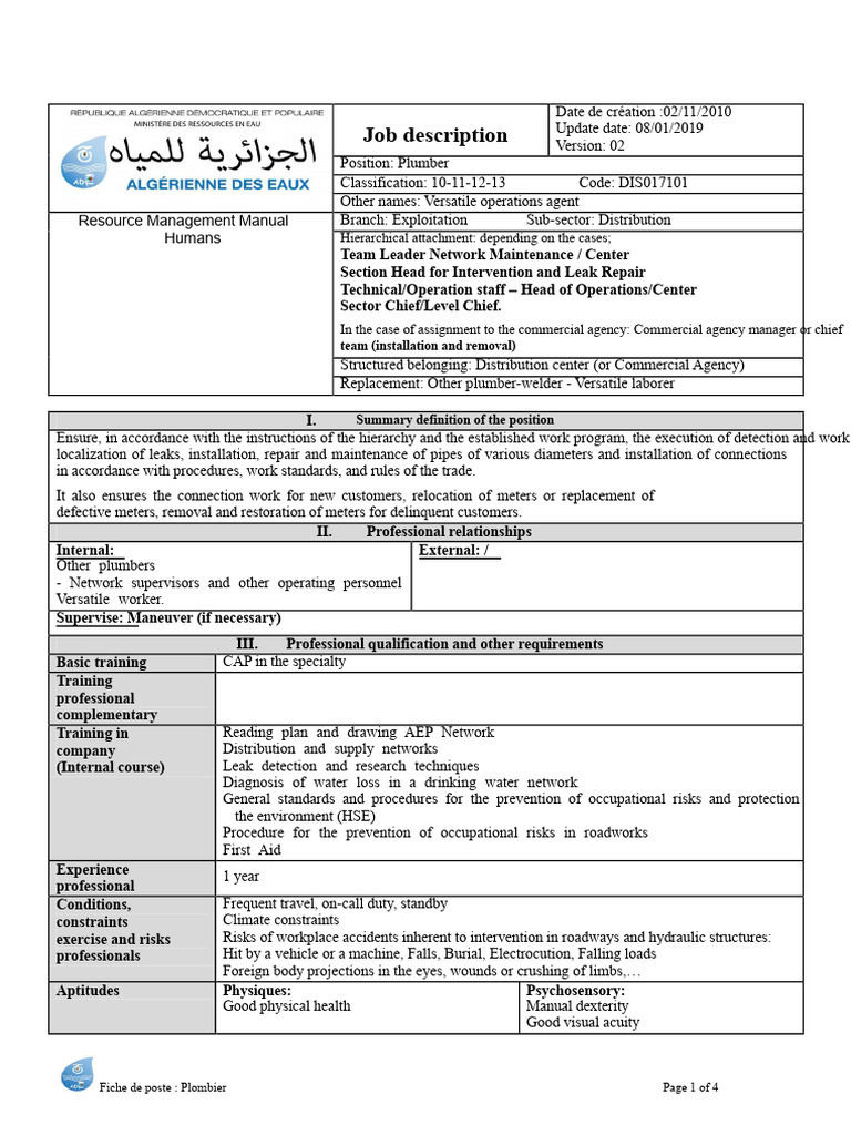 Plumber Job Description and Duties | PDF | Pipe (Fluid Conveyance ...