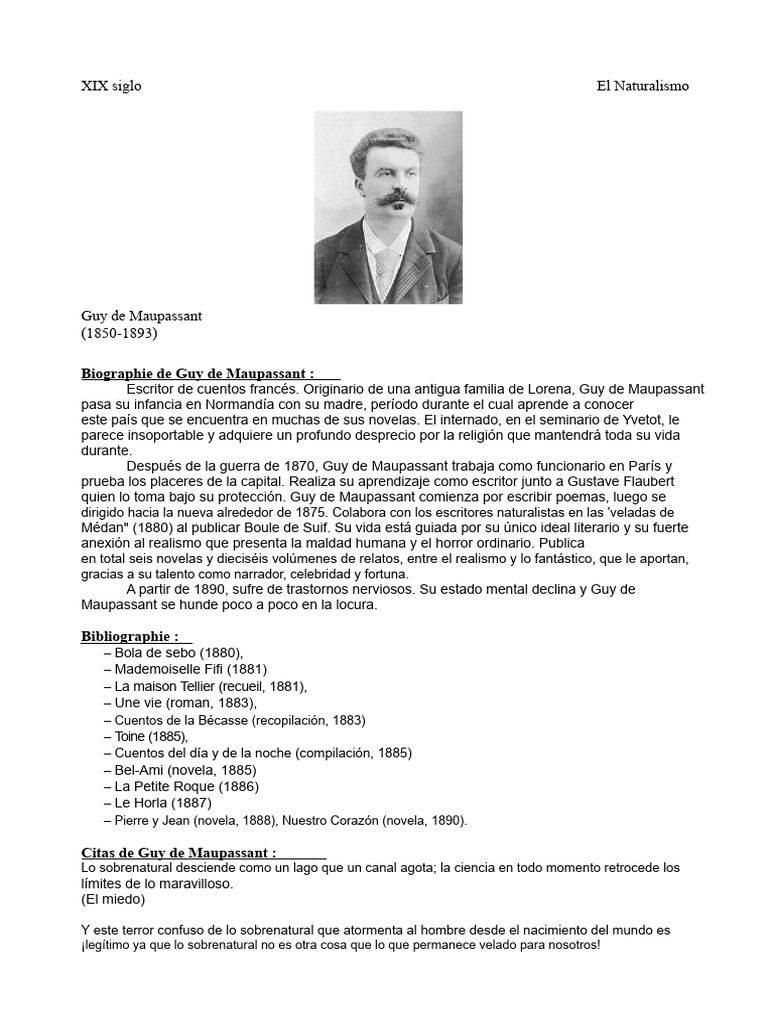 Biografía y obras de Guy de Maupassant | PDF | Guy De Maupassant