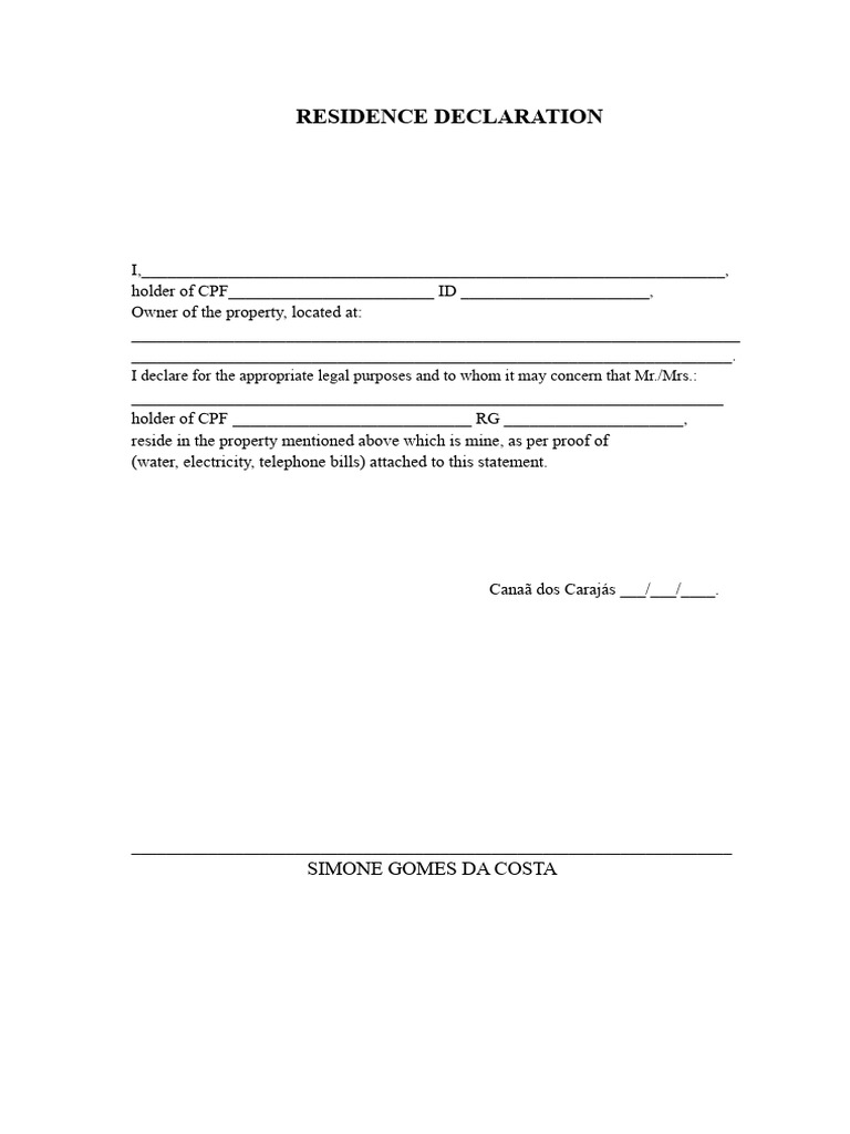 Residence Declaration - Third Parties | PDF