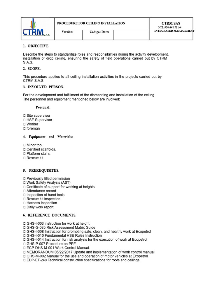 Ceiling Installation Procedure Guide | PDF | Personal Protective ...