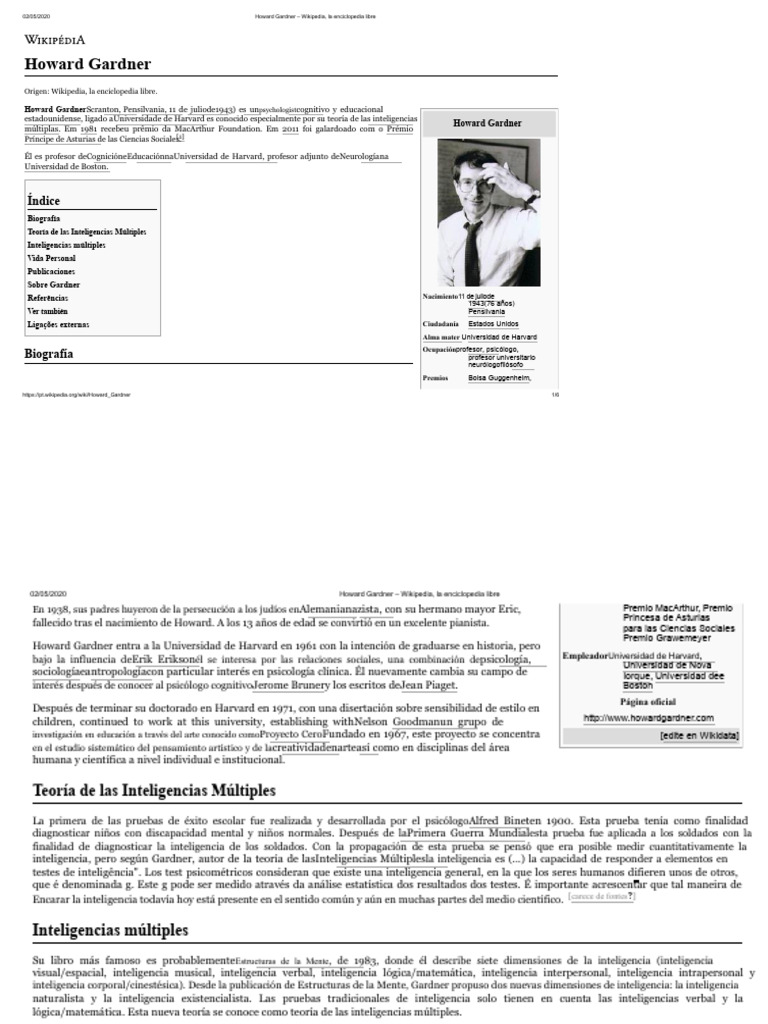 Howard Gardner.pdf | PDF | Inteligencia | Aprendizaje