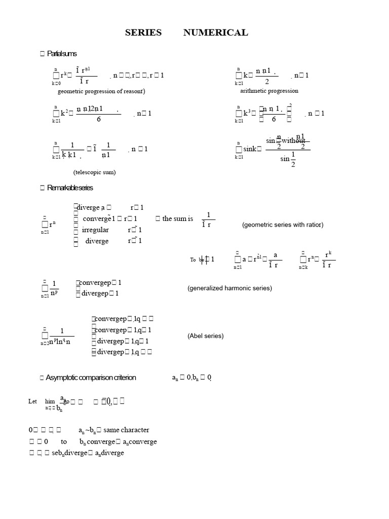 NUMERICAL SERIES FORM - Notable Series, Power Series, Convergence ...