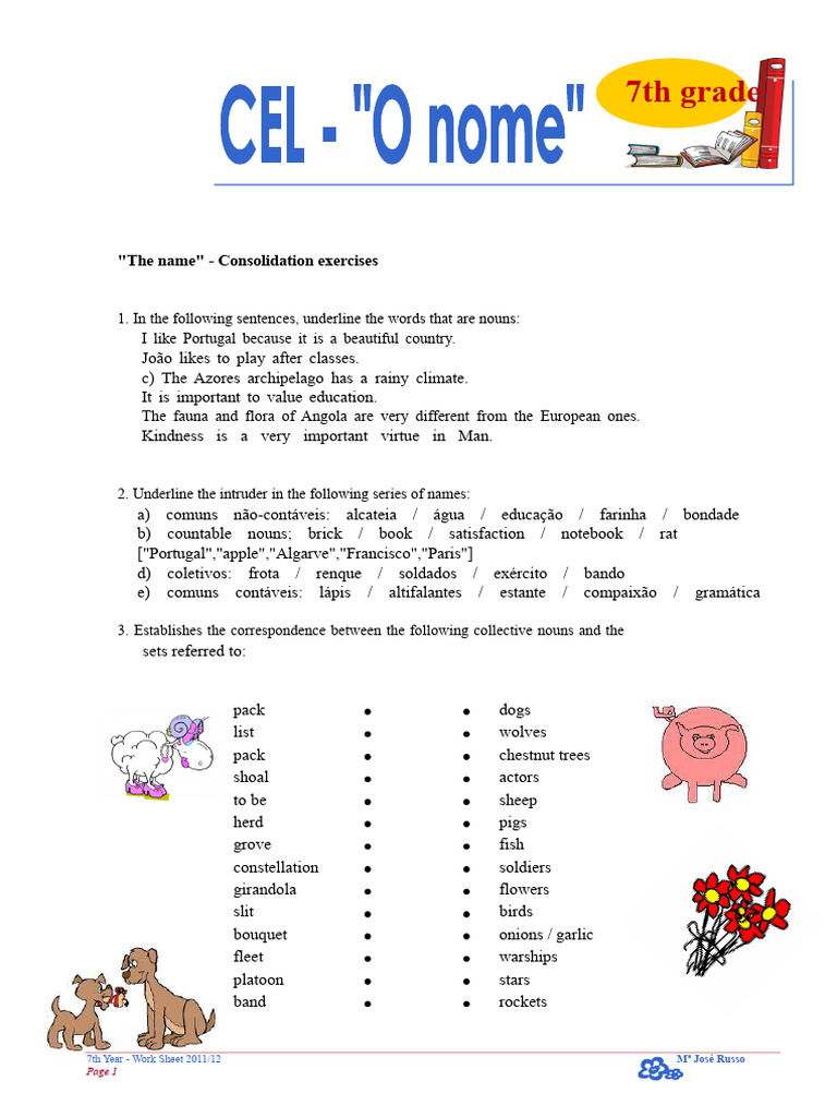 Sheet Portuguese Class Name 7th Grade 1 | PDF | Linguistic Typology ...