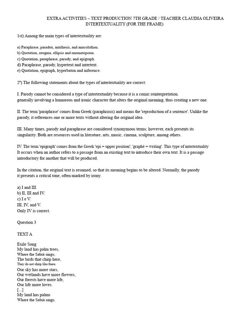 7th GRADE EXTRA ACTIVITY - PT - 7th GRADE - IV UNIT 2 | PDF ...