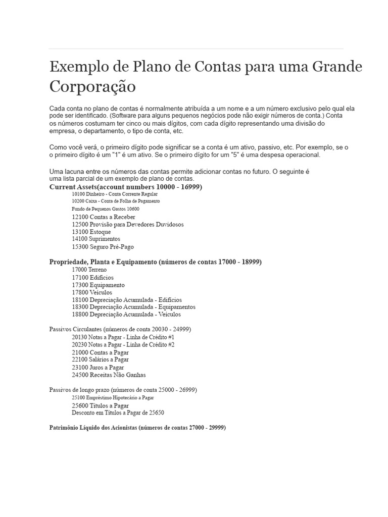 Exemplo de Plano de Contas.docx | PDF | Contabilidade | Contabilidade ...