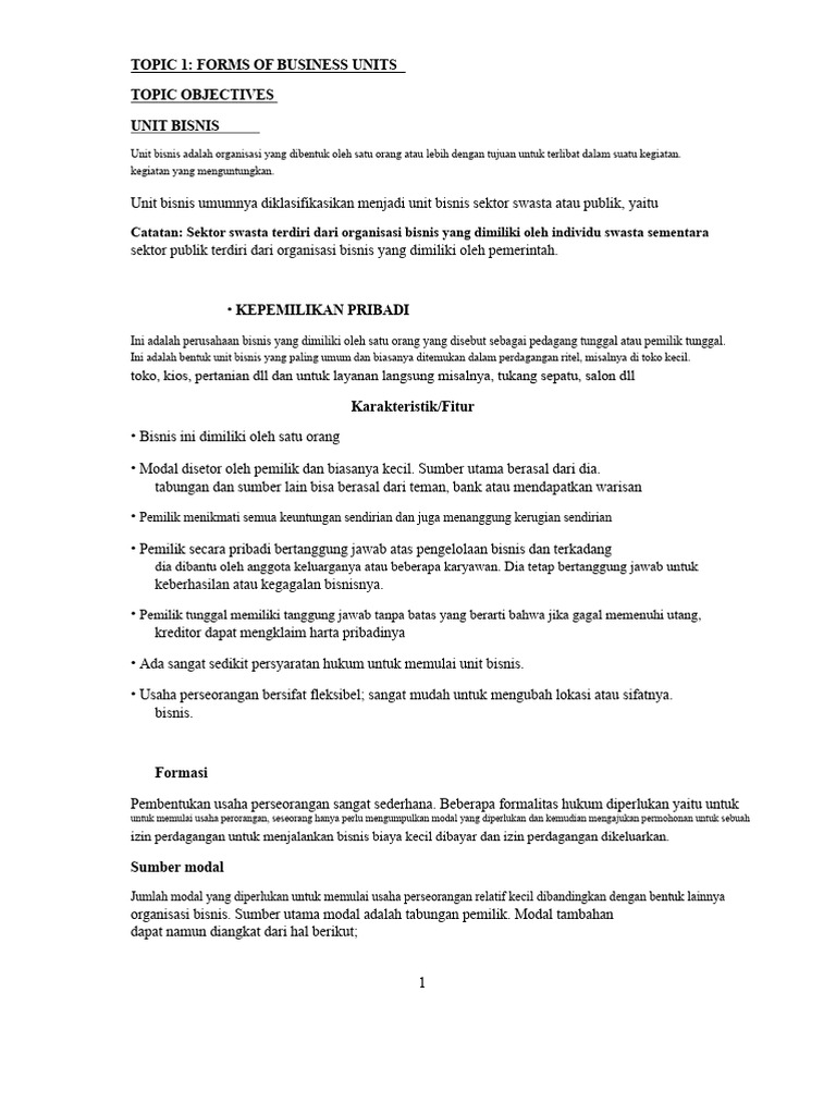 BENTUK-BENTUK UNIT BISNIS | PDF