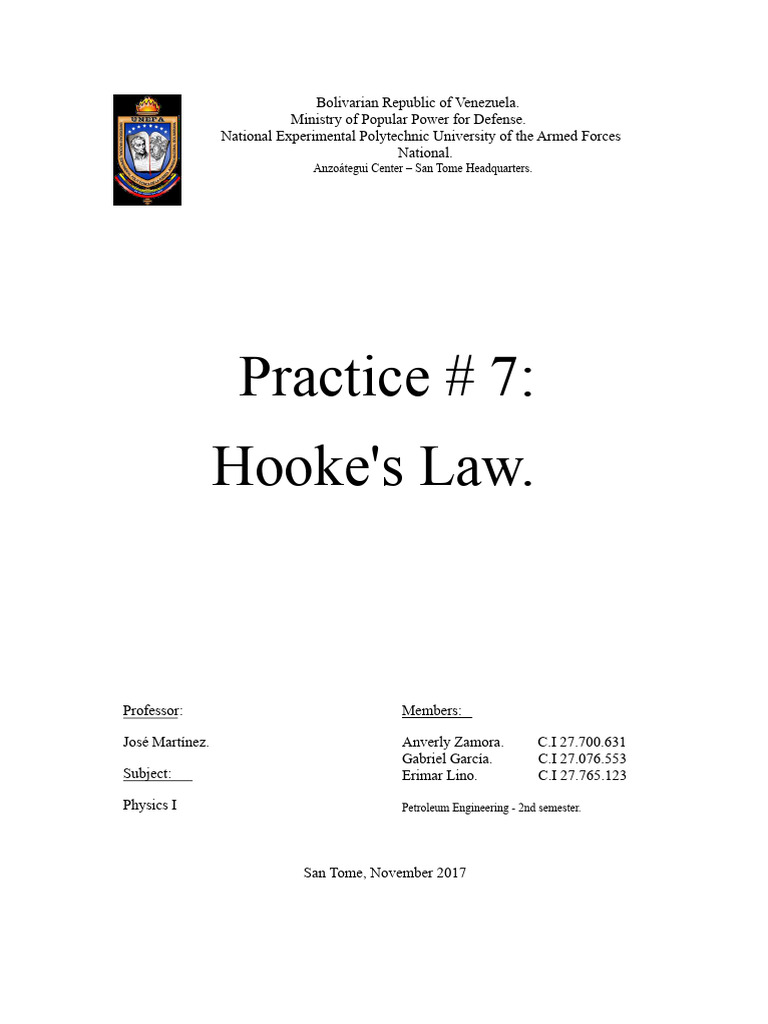 [Report 6] Hooke's Law | PDF | Force | Elasticity (Physics)