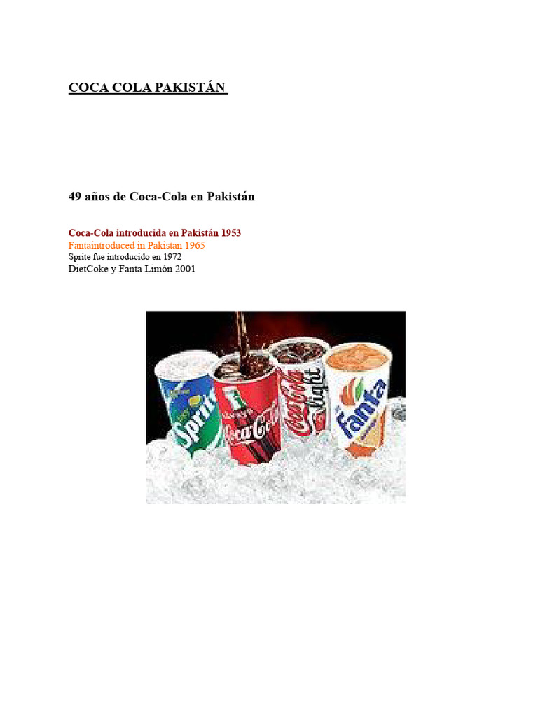 Historia y Estrategias de Coca-Cola en Pakistán | PDF | Coca Cola | Marca