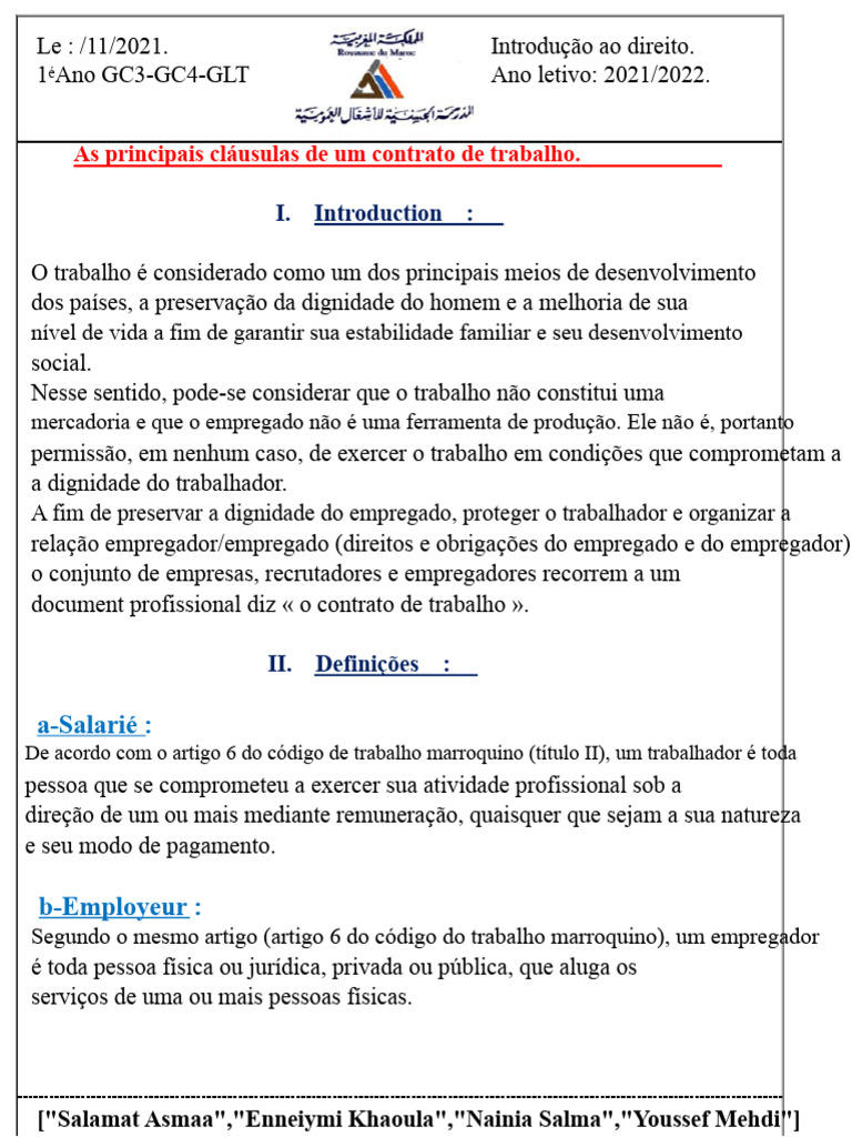 As principais cláusulas do contrato de trabalho | PDF | Emprego | Salário