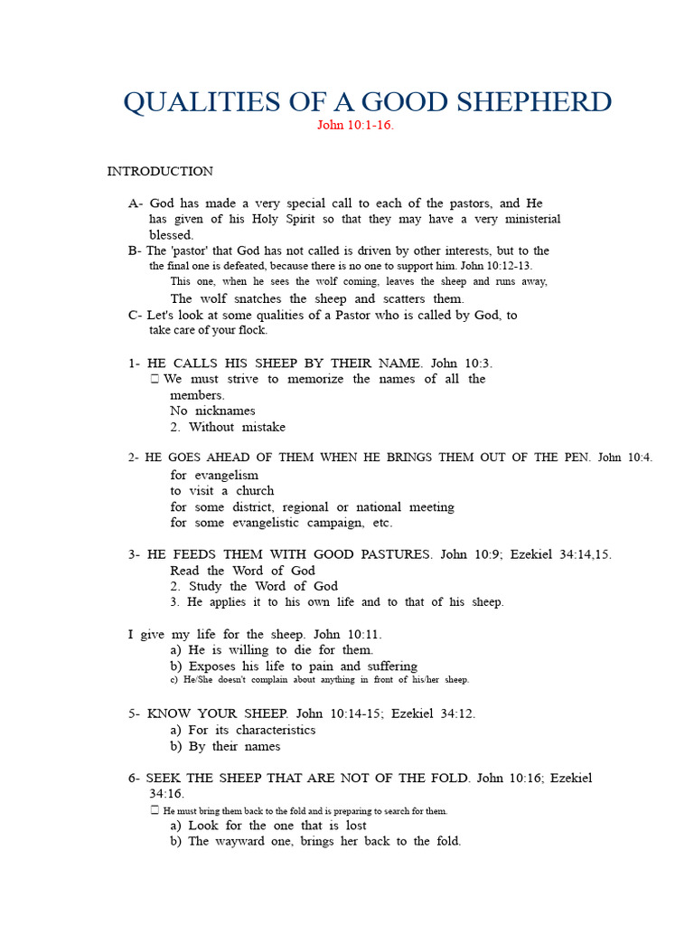 Essential Qualities of a Good Shepherd | PDF | Shepherd | Pastor