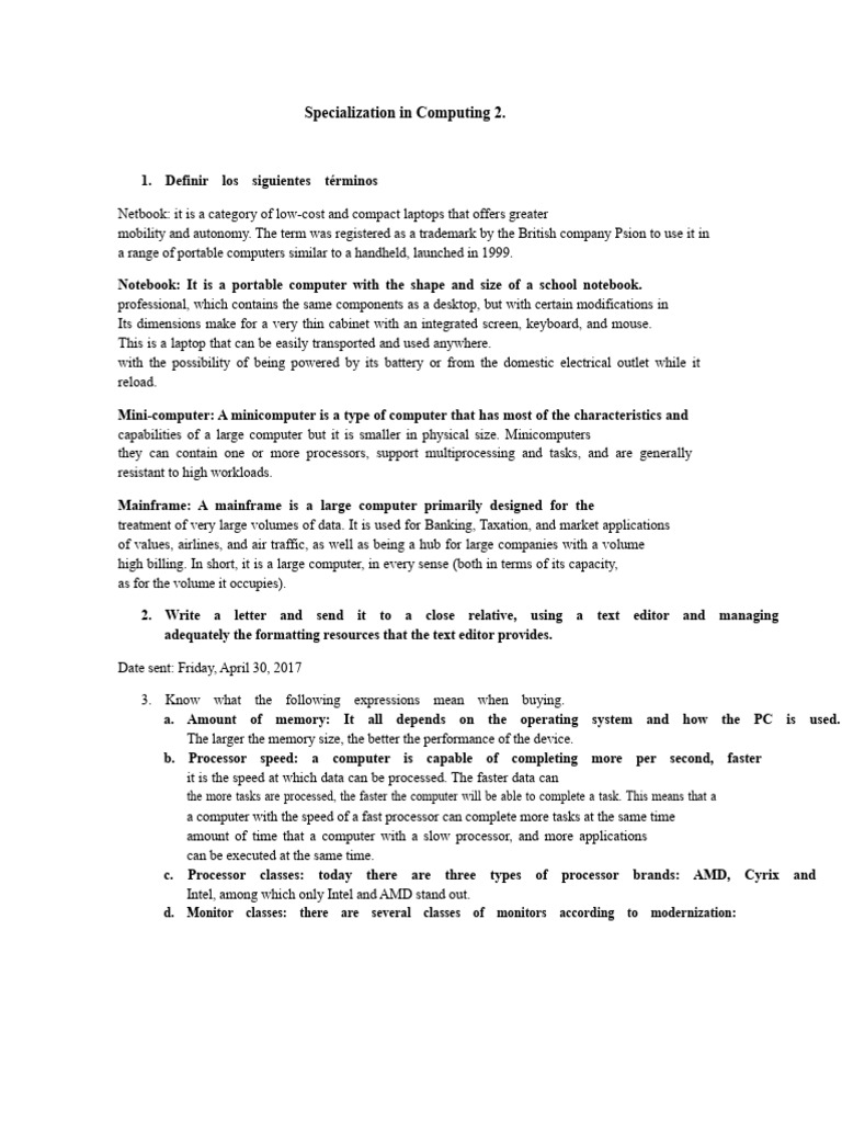 Computing Specialization Terms Explained | PDF | Laptop | Computer Monitor