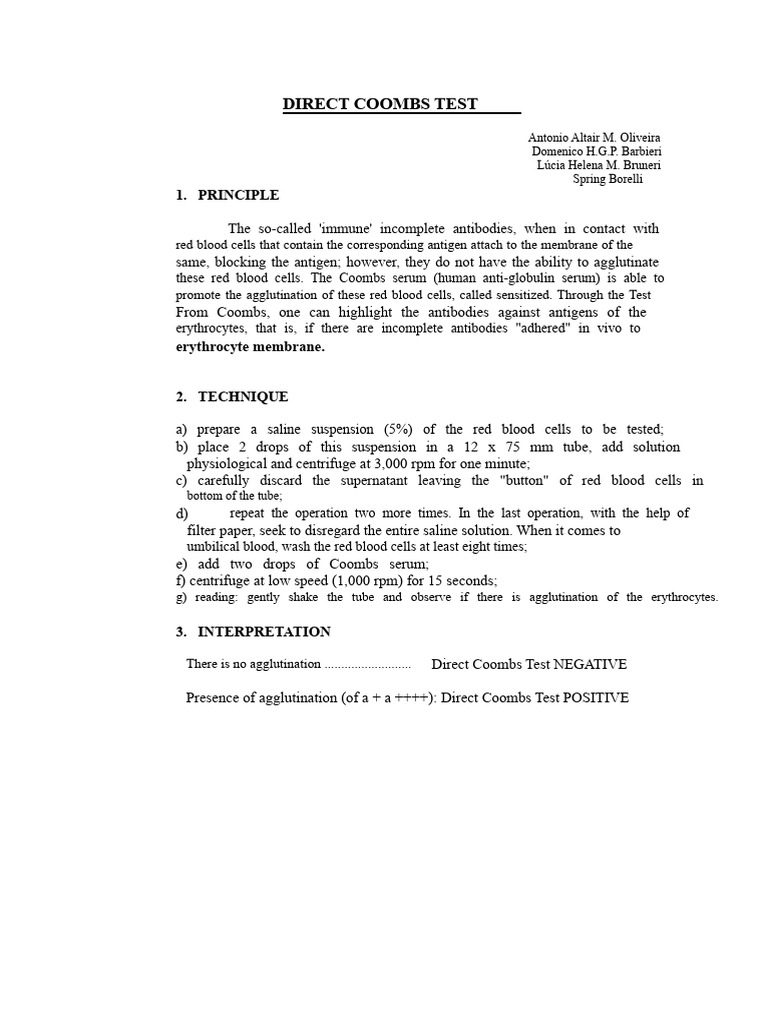 COOMBS TEST | PDF | Body Fluids | Immunology