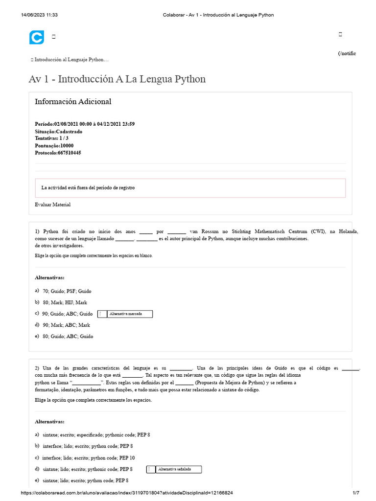 Colaborar - Av 1 - Introducción Al Lenguaje Python | PDF | Python (lenguaje de programación ...