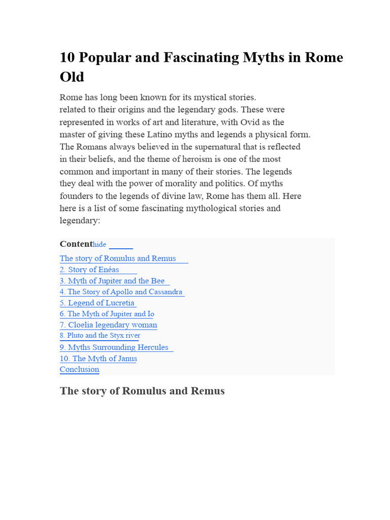Myths of Ancient Rome Explained | PDF | Aeneas | Romulus And Remus