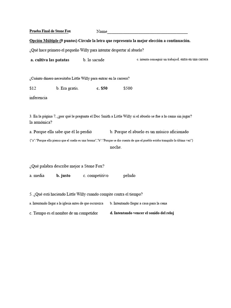 Prueba Final de Stone Fox | PDF