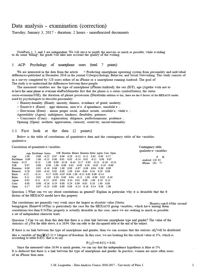 Corrected Exam Data Analysis | PDF | Principal Component Analysis ...