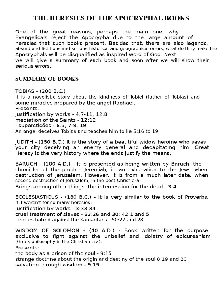 Apocryphal Books: Heresies and Errors | PDF | Salvation | Purgatory