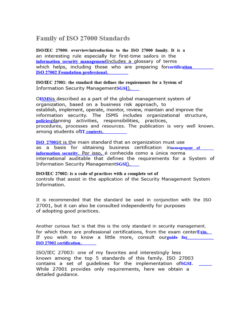 Overview of ISO 27000 Standards | PDF | Computer Security | Security