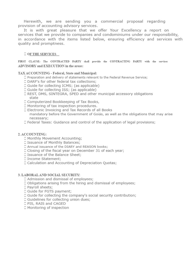 Proposal For Accounting Services | PDF | Employment | Taxes