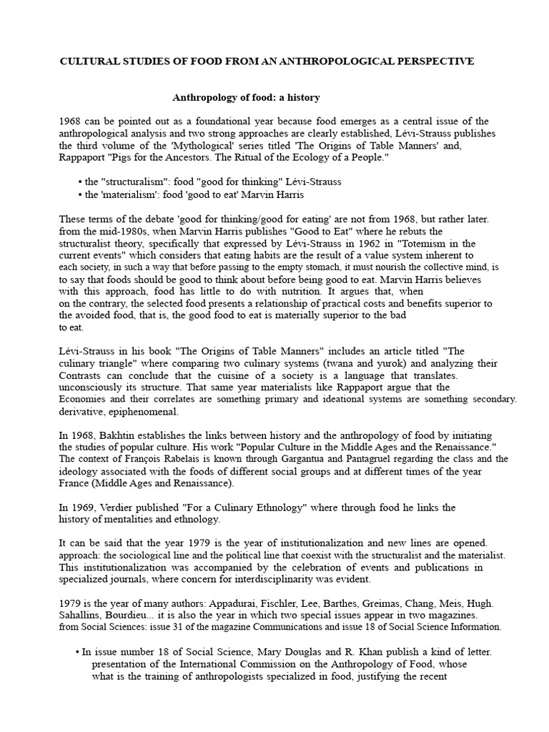 Anthropology of Food: Key Theories and History | PDF | Anthropology ...