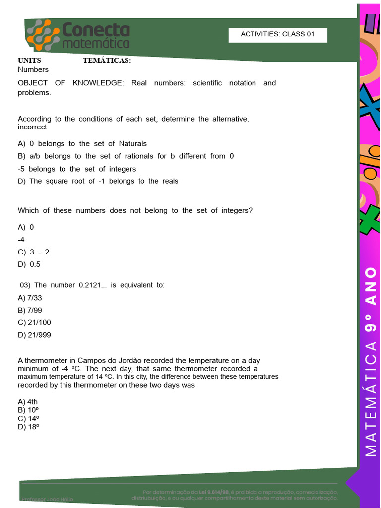 ACTIVITY 01 - Integers, Rational and Real Numbers Concept | PDF