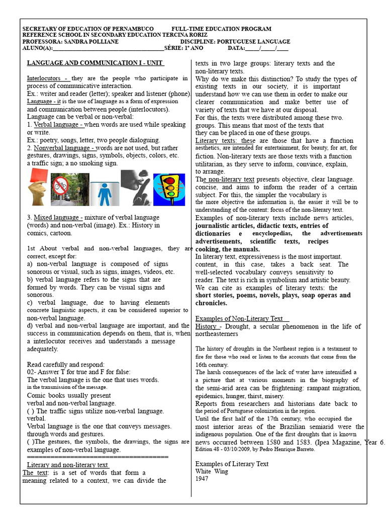 Literary Text and Non-Literary Text | PDF | Nonverbal Communication ...