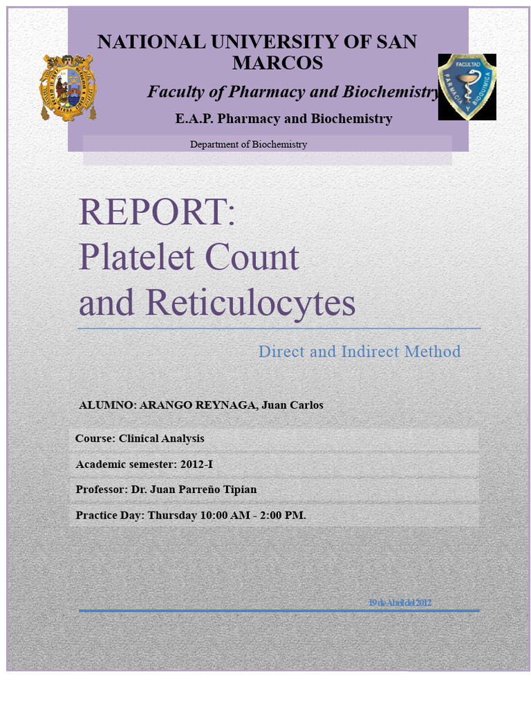 Analysis Report I - Platelet Count | PDF | Staining | Anemia