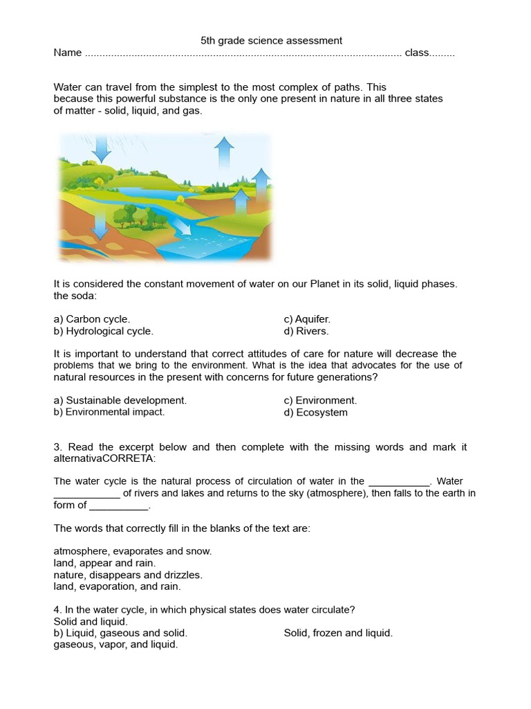 5th Grade Water Cycle Assessment | PDF | Water | Water Cycle