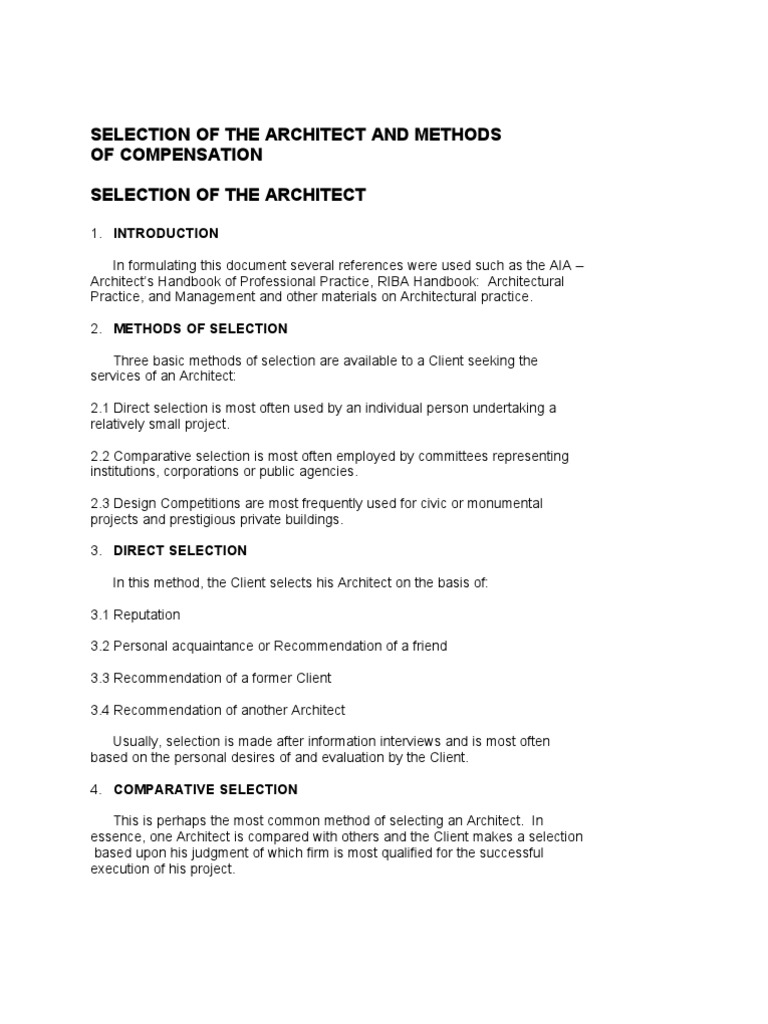 Method of Compensation & Selection of Architect | PDF | Architect ...