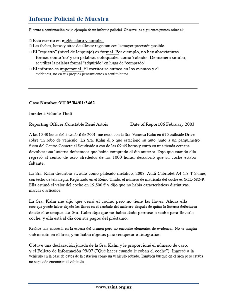 Informe Policial de Muestra | PDF