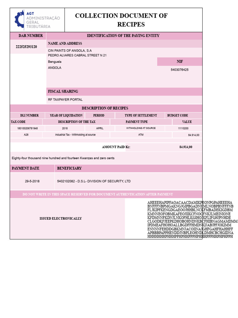Angola Tax Payment Document 2018 | PDF | Business | Money