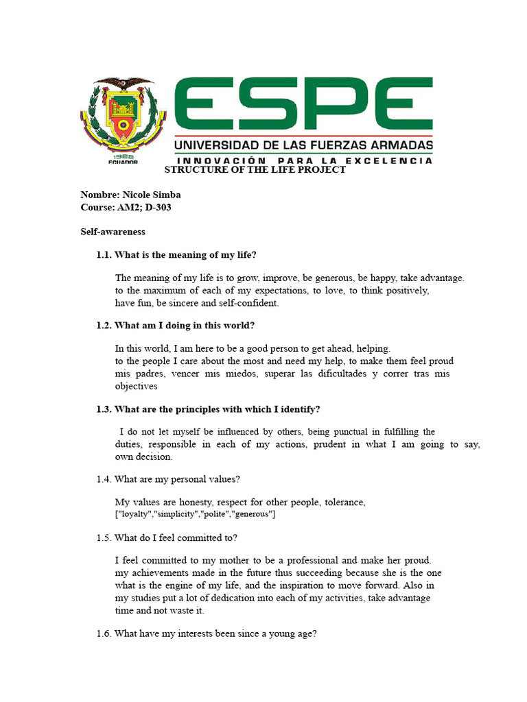 Life Project Structure and Personal Mission | PDF