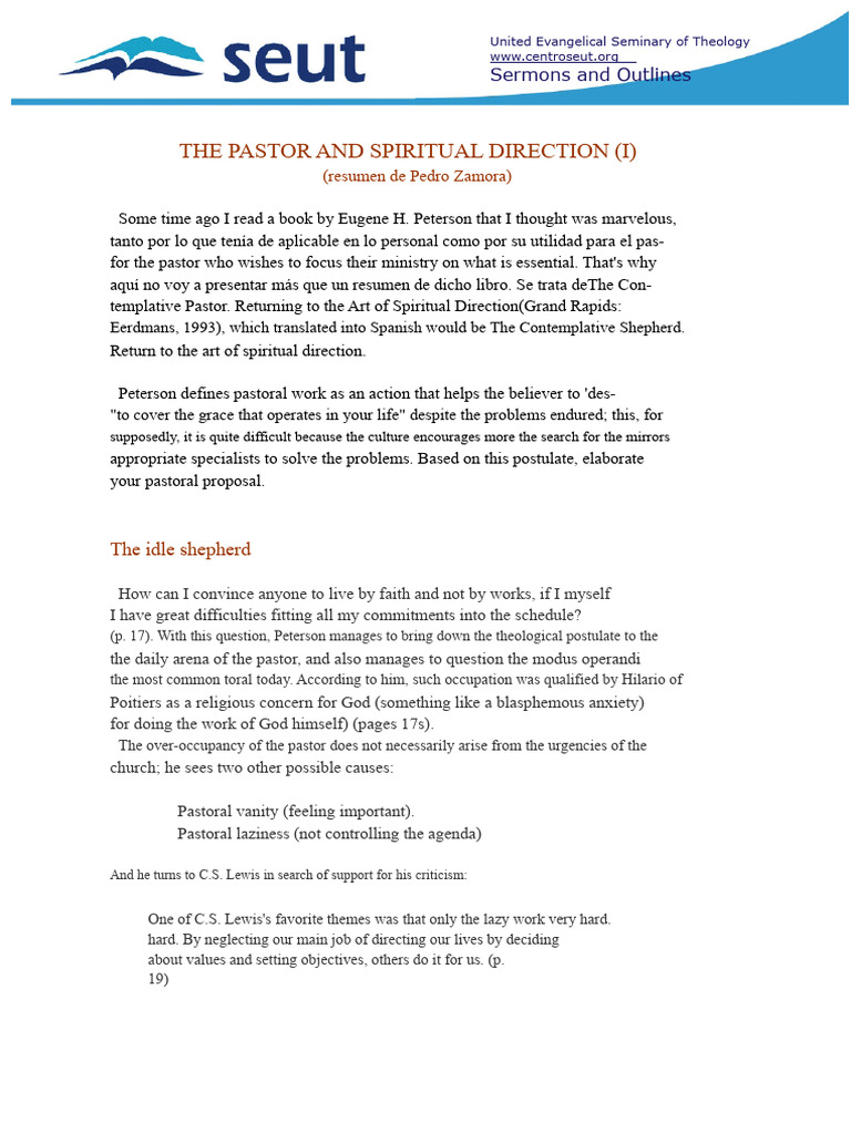 Spiritual Direction for Pastors | PDF | Pastor | Sermon