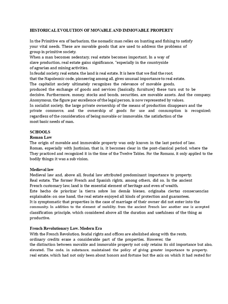 HISTORICAL EVOLUTION OF MOVABLE AND IMMOVABLE PROPERTY.docx | PDF ...