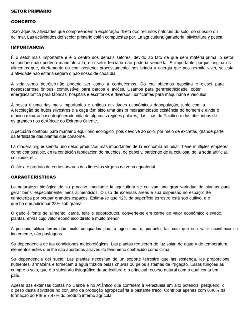 Setor Primário, Secundário e Terciário | PDF | Agricultura | Setor ...