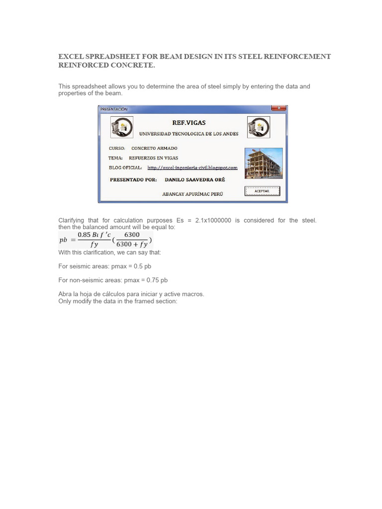 Beam Design Excel Spreadsheet Guide | PDF