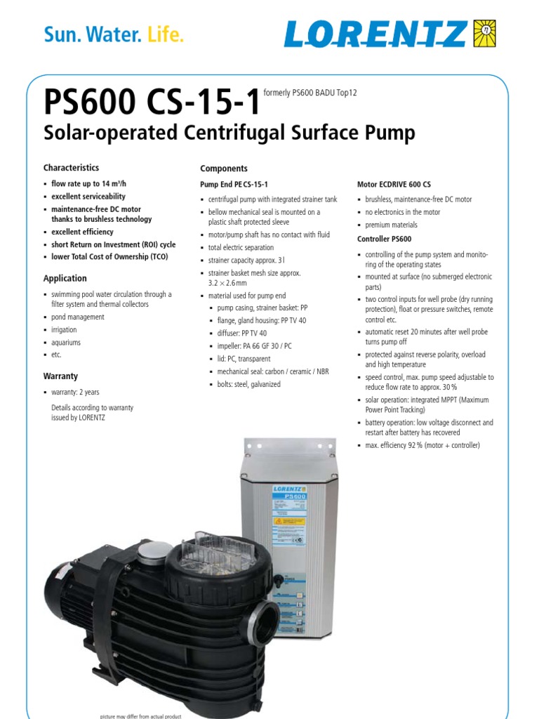 Lorentz PS600 CS15-1 | PDF | Pump | Electrical Engineering