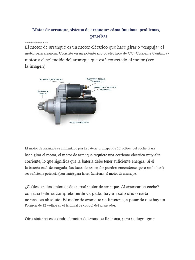 motor de arranque | PDF | Embrague | Corriente continua