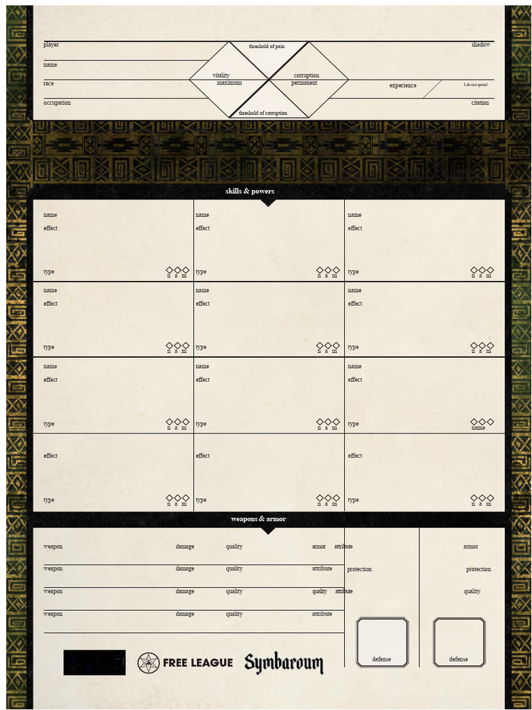 Symbaroum - Editable Character Sheet | PDF | Fantasy Games | Role ...