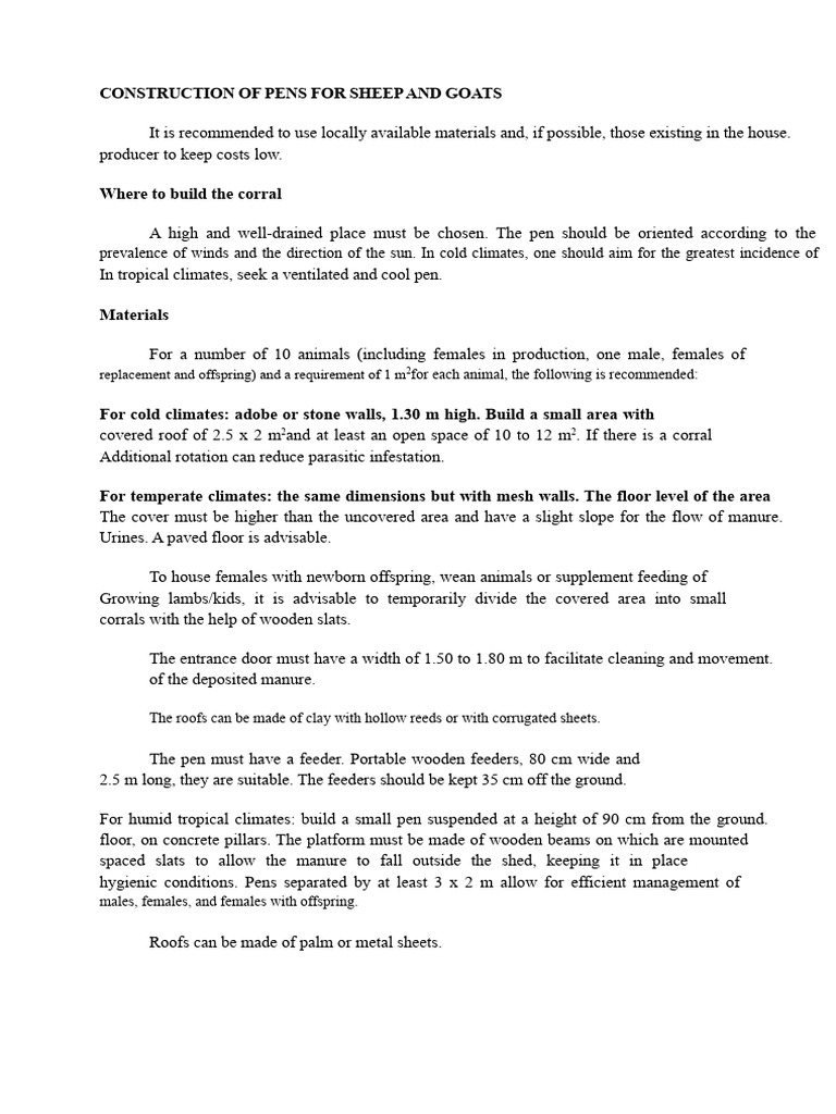 Construction of Pens For Sheep and Goats | PDF | Sheep | Goat