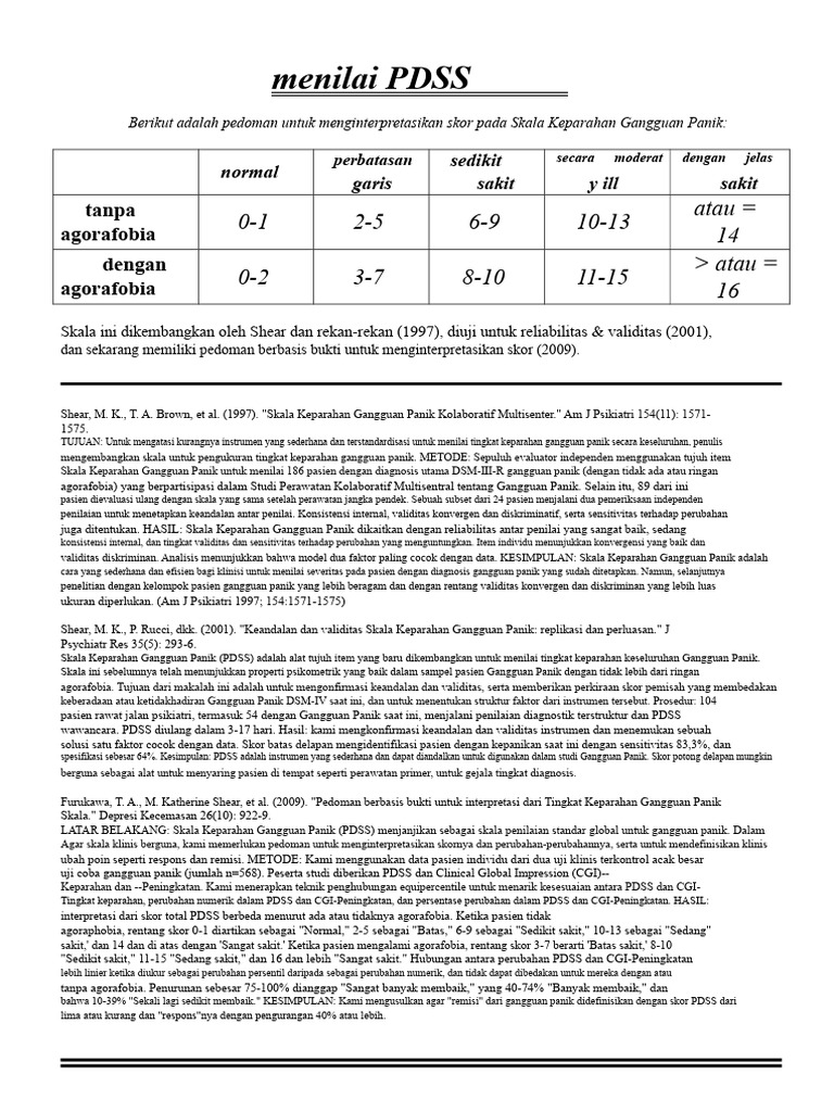 Kecemasan, Penilaian PDSS, Penilaian | PDF
