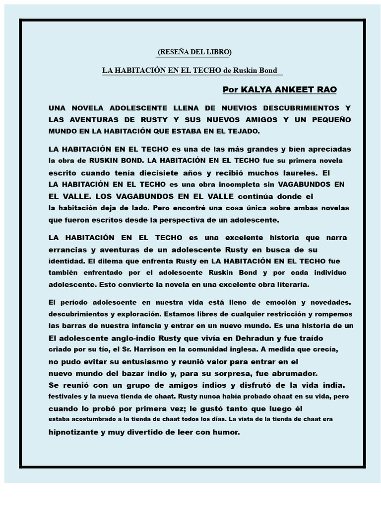 Reseña de "La Habitación en el Techo" | PDF | Novelas