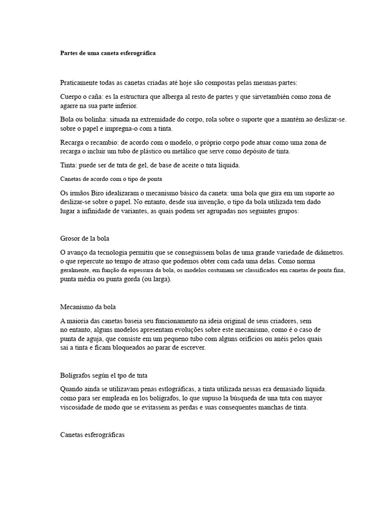 Partes de uma caneta | PDF
