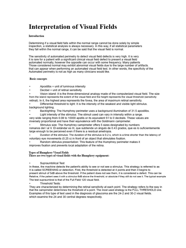 Interpretation of Visual Fields | PDF | Sensitivity And Specificity ...
