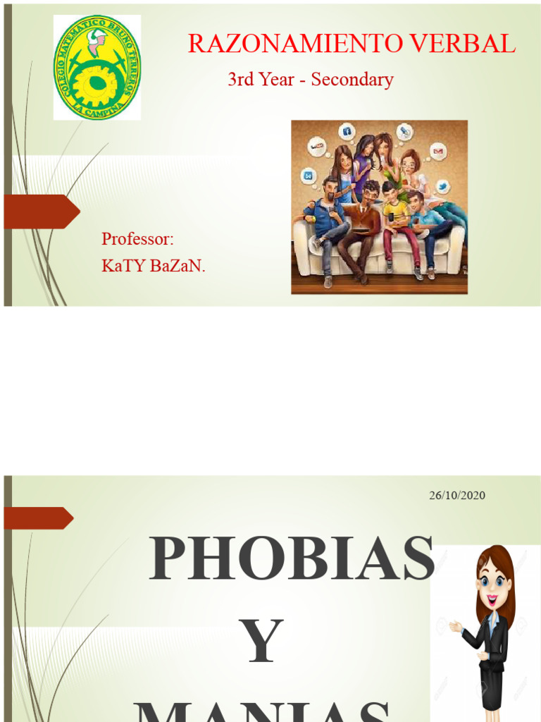 R.V. 3rd Sec. - PHOBIAS AND MANIAS | PDF | Phobia | Agoraphobia