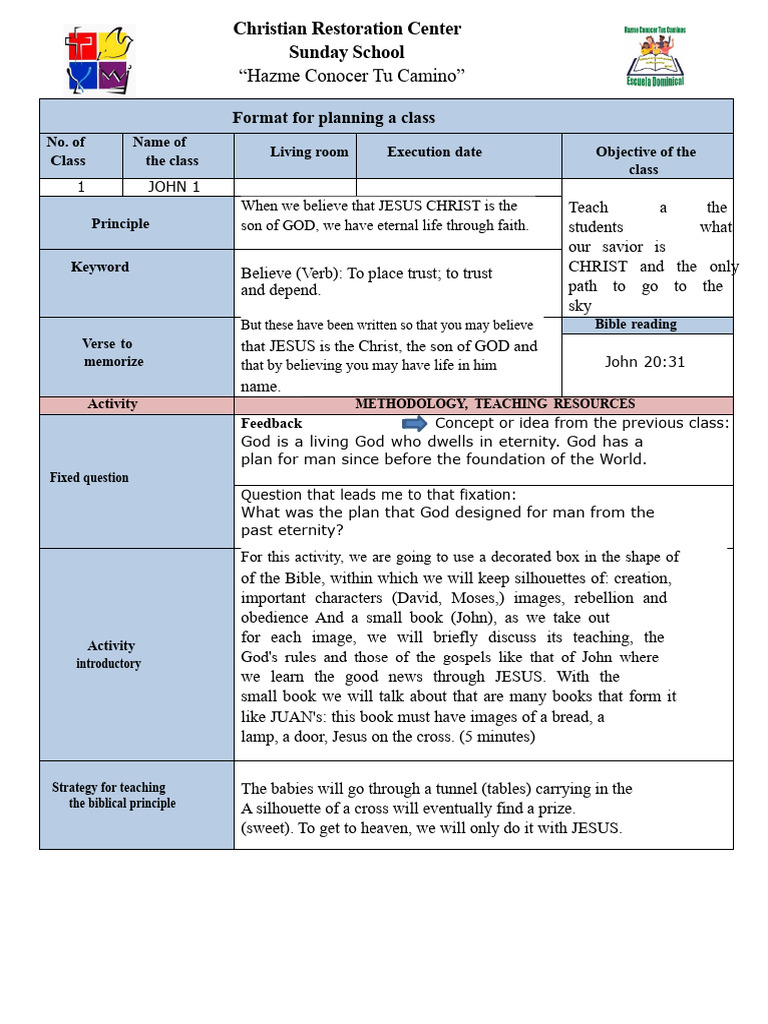 Sunday School Class Plan: Jesus' Path | PDF | Jesus | Gospel Of John
