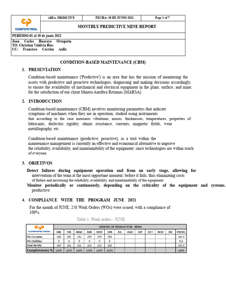 Predictive Maintenance Report Mine - JUNE | PDF | Electricity | Mechanical Engineering